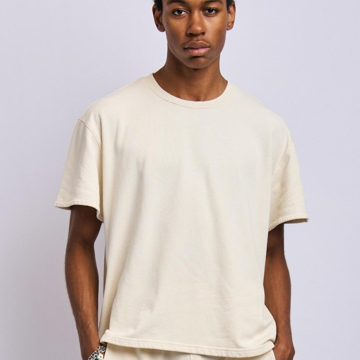 Mens White Fleece Tee – 100% Organic Cotton GOTS Certified – URTHWEAR